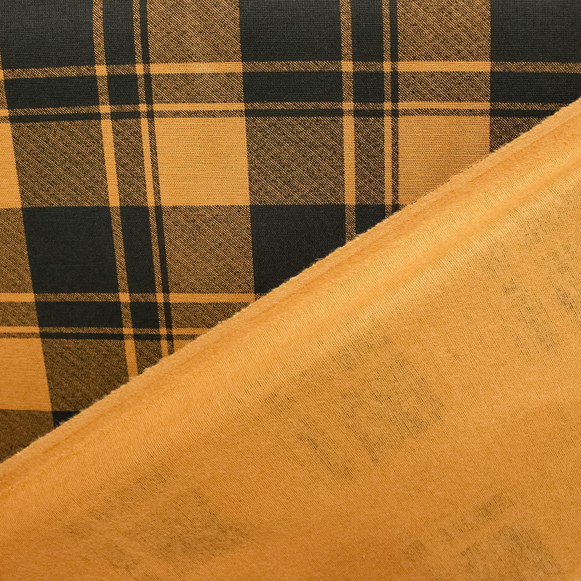 Tecido Xadrez Flanelado Mostarda com Preto e Listras - Empório dos Tecidos