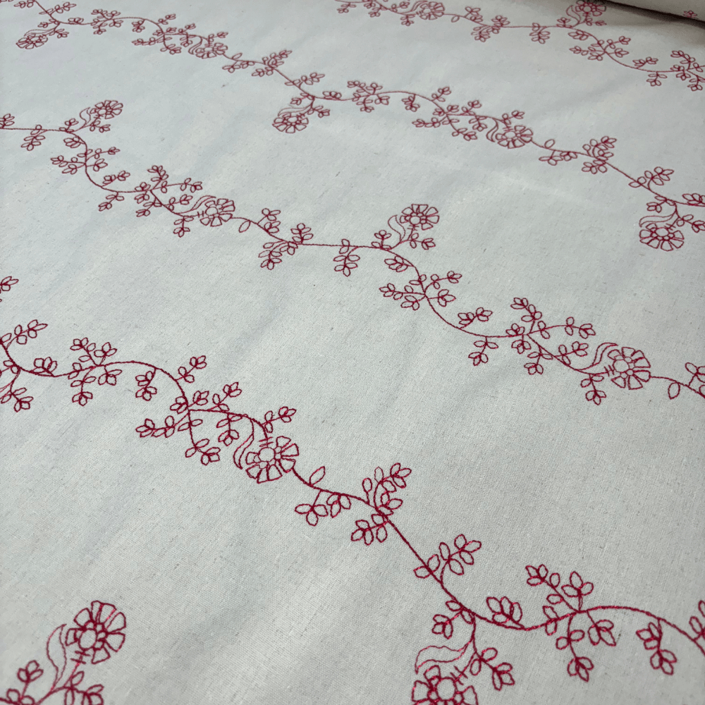 Tecido Linho Bordado Floral Vermelho - Empório dos Tecidos