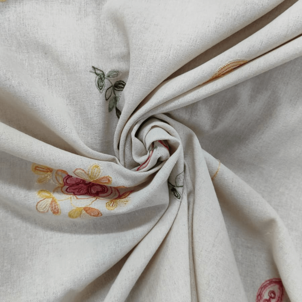 Tecido Linho Bordado Flor - Empório dos Tecidos