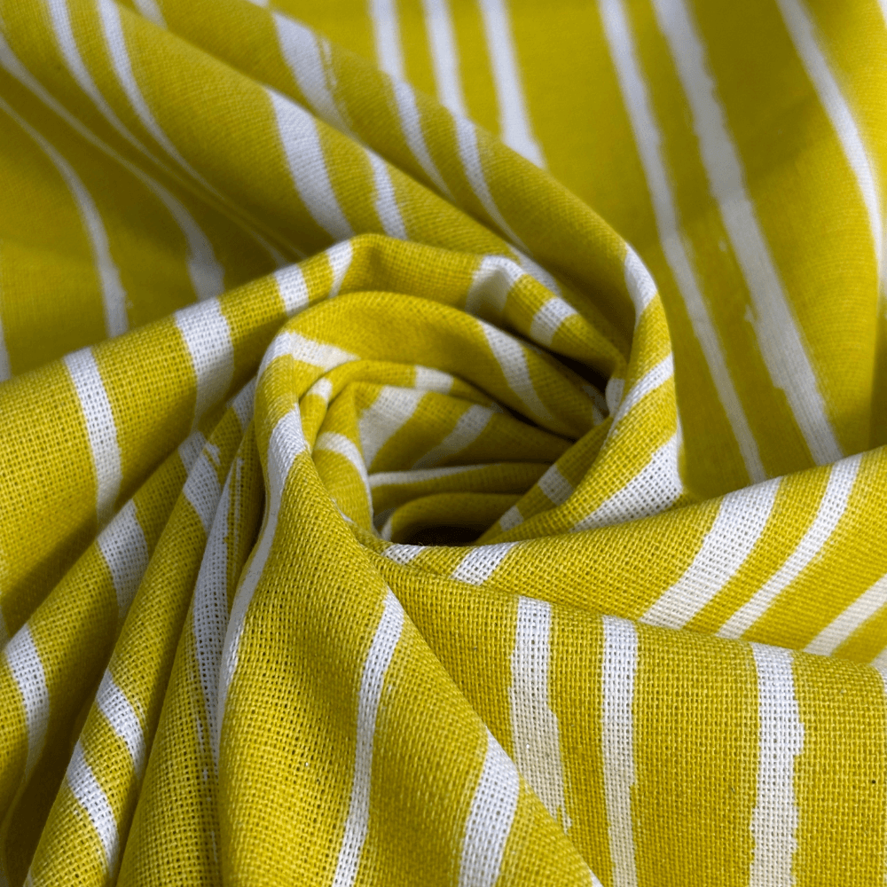 Tecido Linho Misto Listrado Amarelo e Branco - Empório dos Tecidos