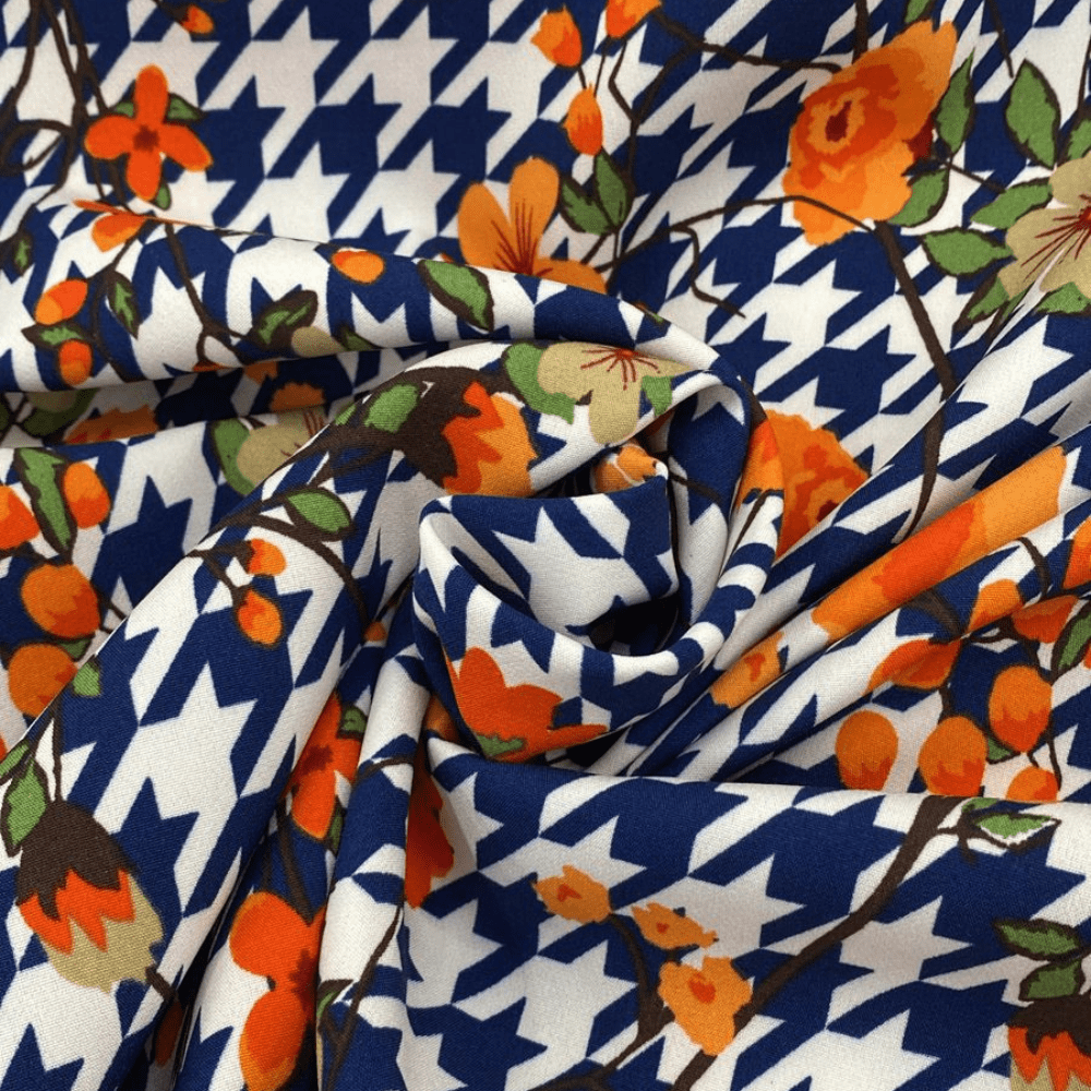 Tecido Crepe New Look Estampado Flores Laranja - Empório dos Tecidos