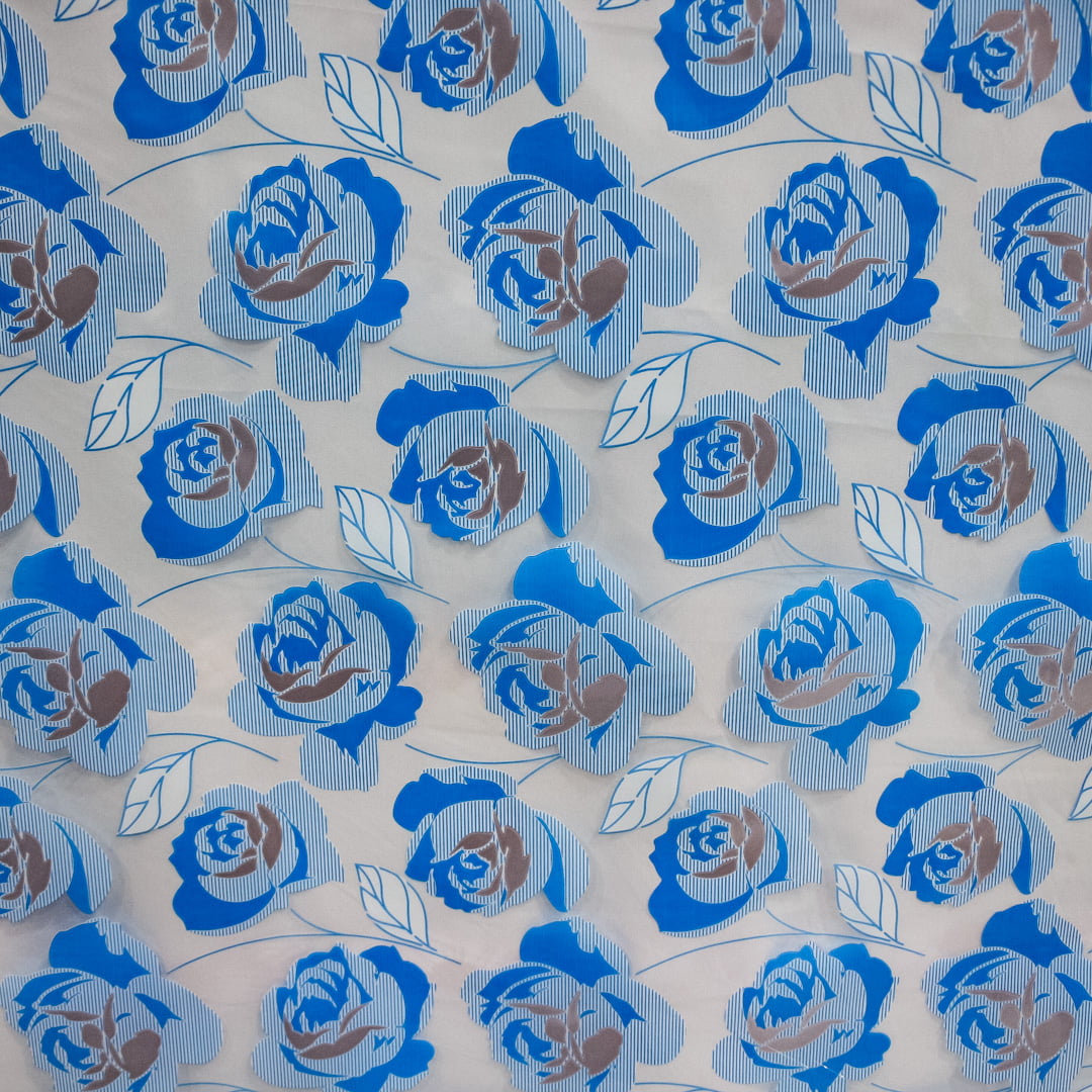 Plástico Mesa Transparente Estampado Roseira Azul - Empório dos Tecidos