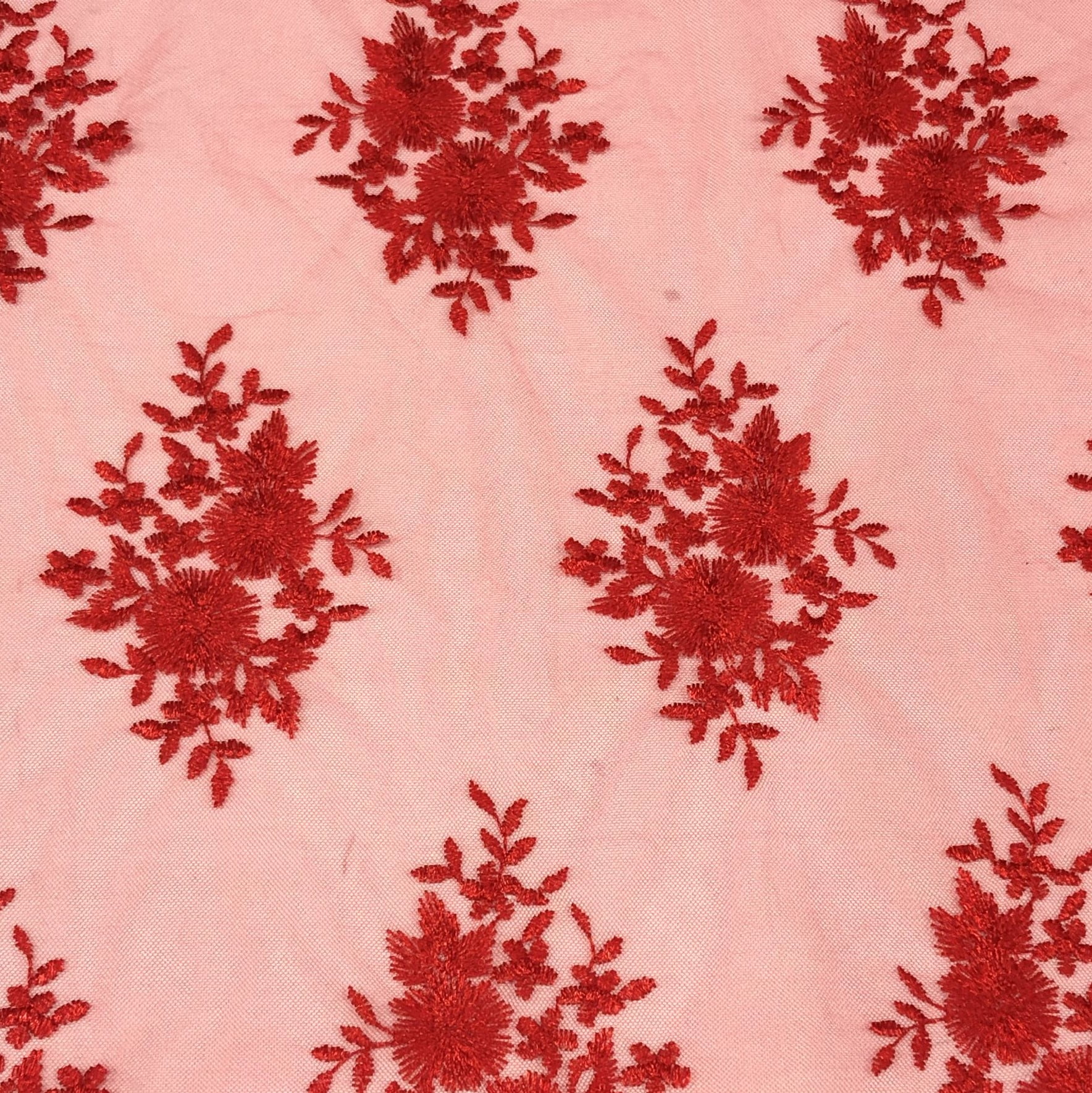 Tecido Renda Bordada Floral Sevilha Vermelho - Empório dos Tecidos