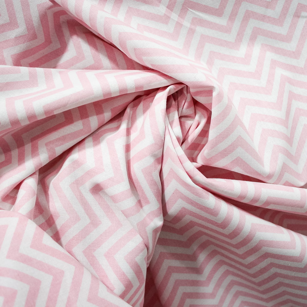 Percal Estampado 150 fios Chevron Rosa - Empório dos Tecidos