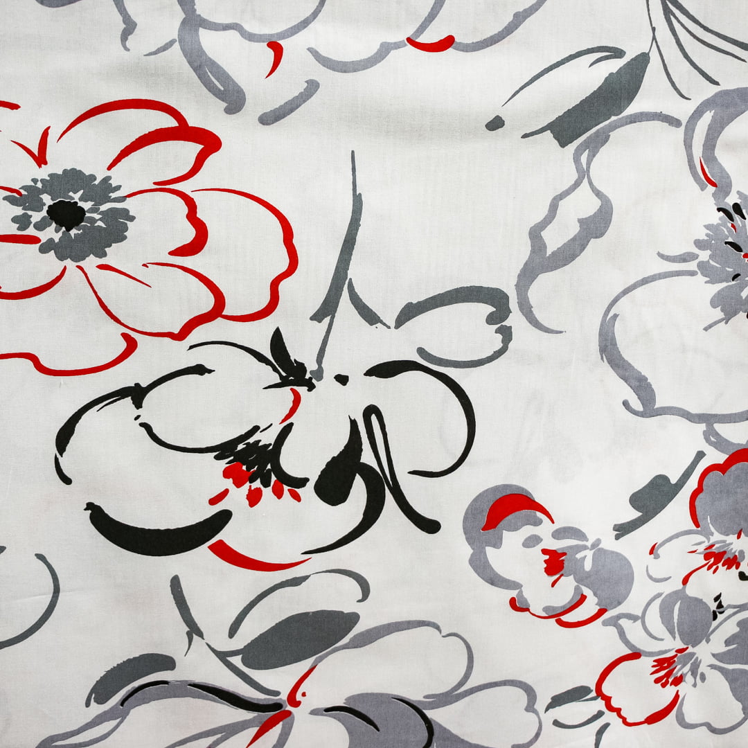 Percal Estampado 150 fios Floral Linhas Cinza - Empório dos Tecidos