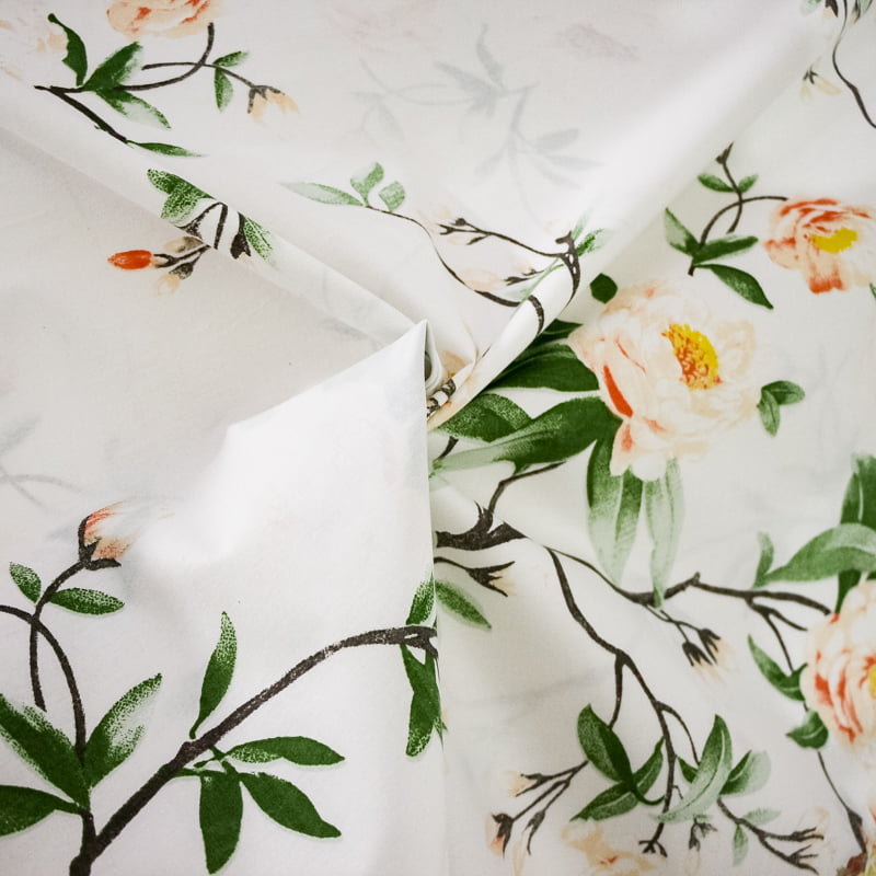 Tecido Percal Estampado Floral Laranja - Empório dos Tecidos